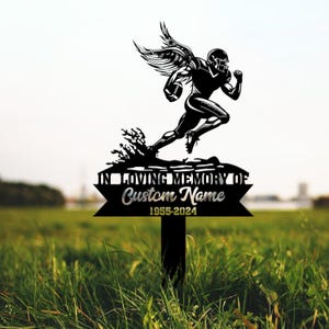 Personalized Football Player Memorial Plaque Stake: Custom Metal Cross ...