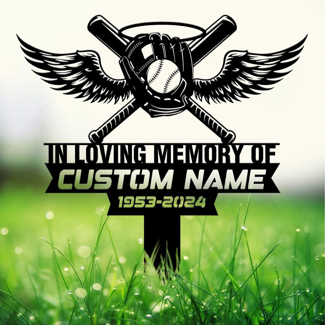 Personalized Baseball Memorial Stake: Custom Plaque With Wings, Perfect ...
