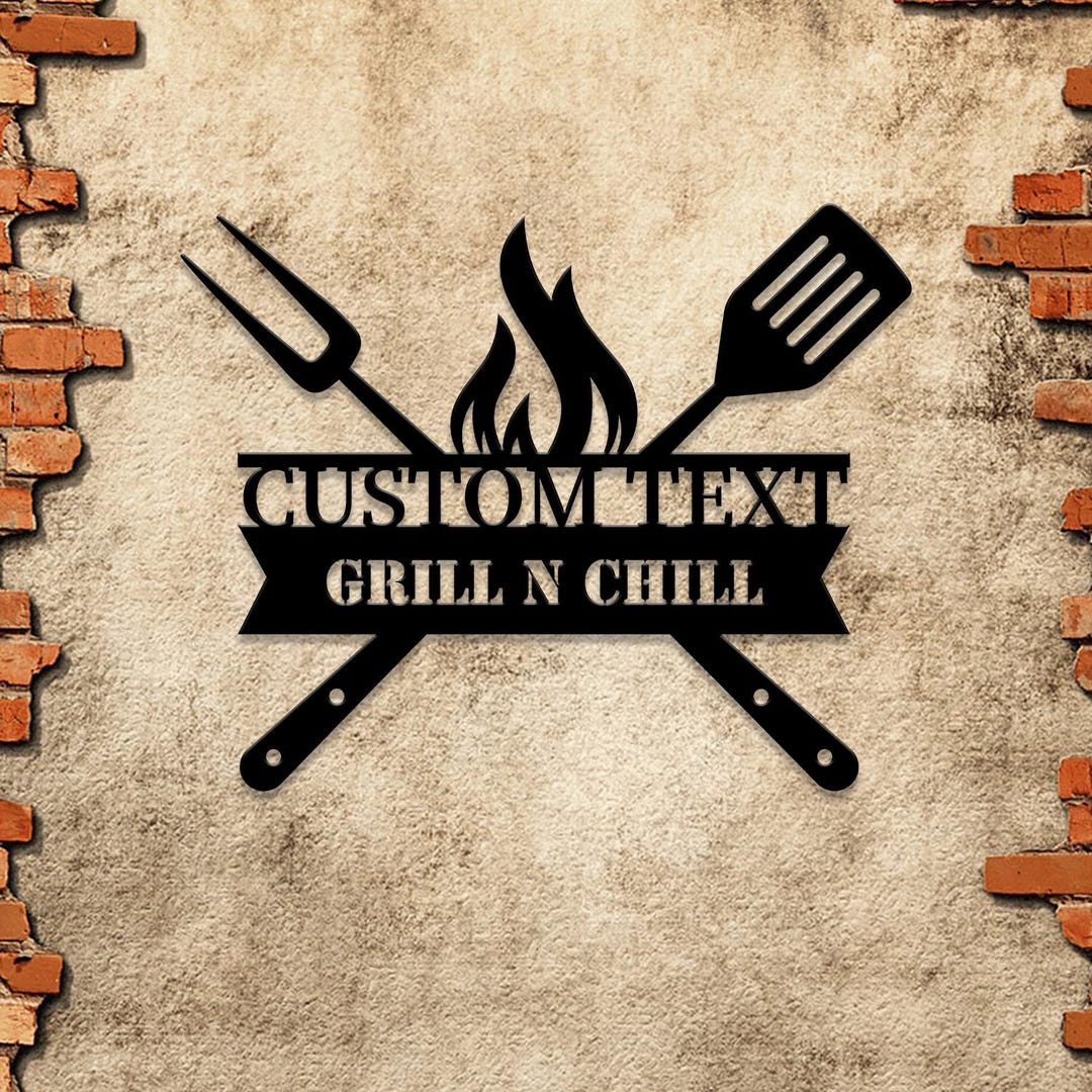 Grill Sign Metal Wall Art - Personalized Grill and Chill Metal LED Sign ...