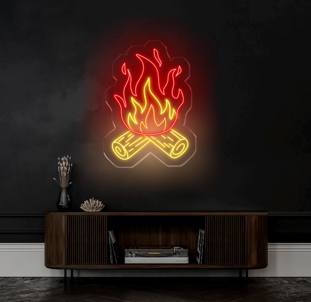 Campfire Neon Sign, Custom Bonfire LED Light, Cozy Fireplace Wall Art ...