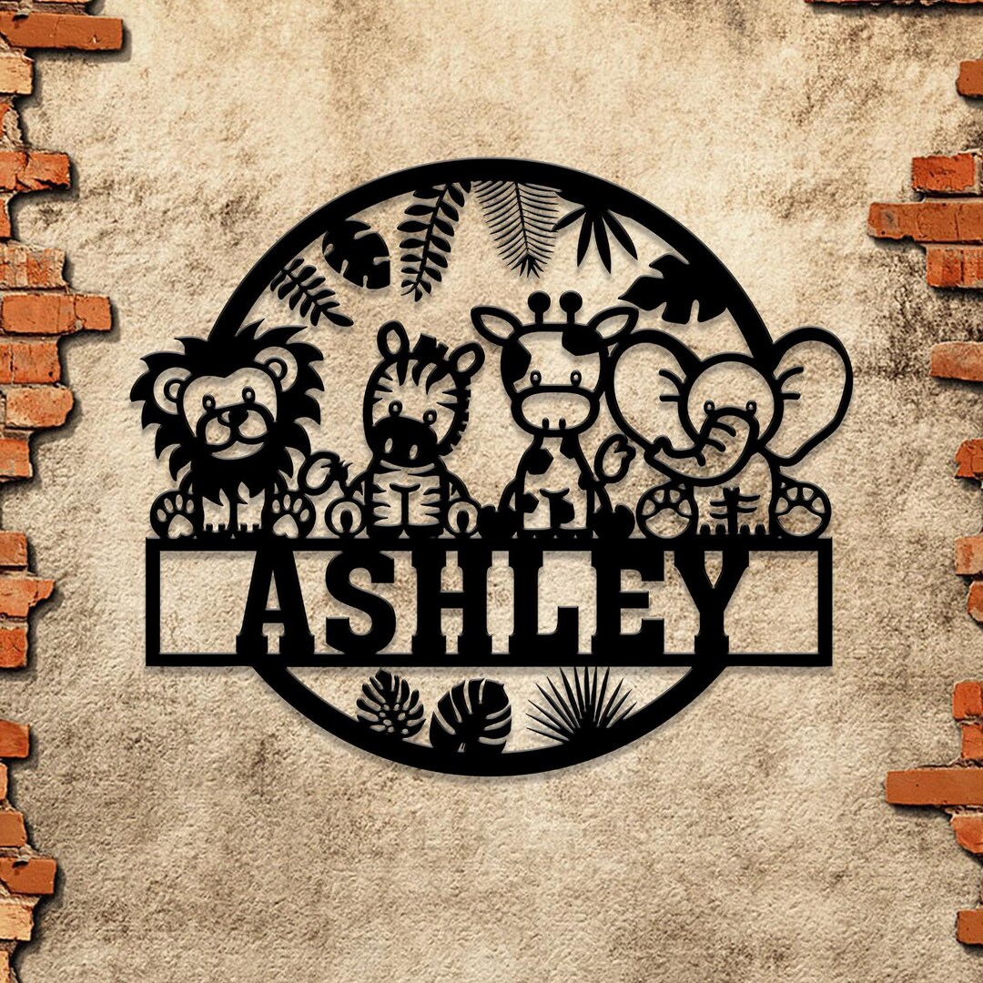 Custom Safari Animals Name Sign With Led Light, Metal Safari Sign ...