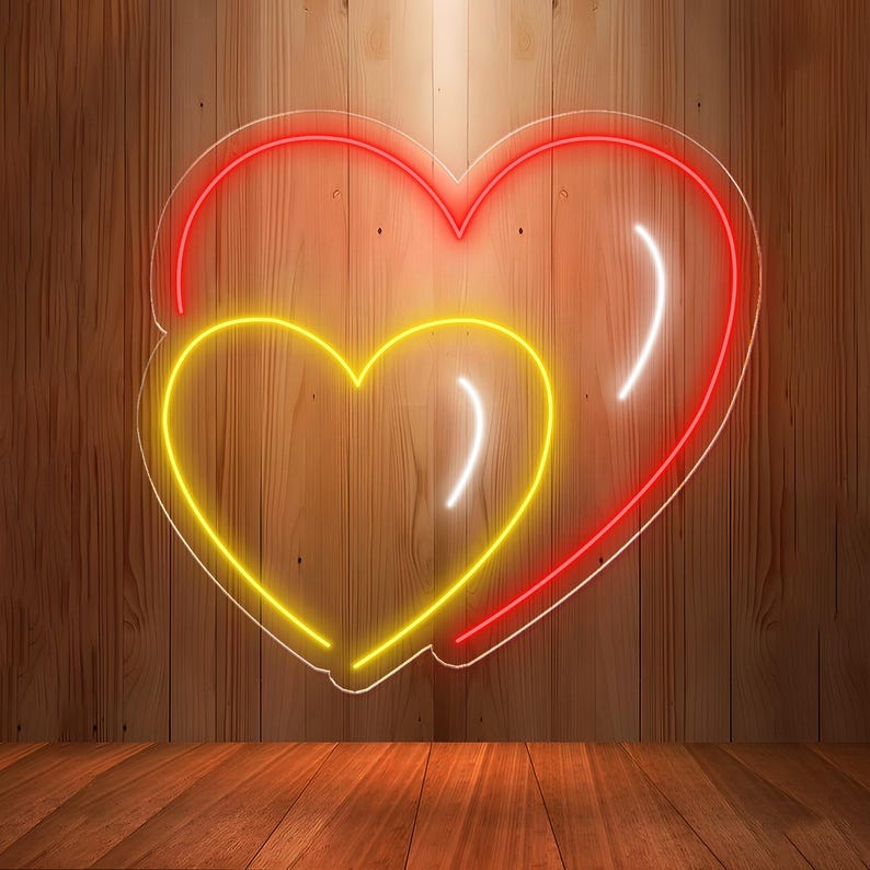 Double Hearts Neon Sign - Love Romance LED Wall Art Bedroom Decor Red ...
