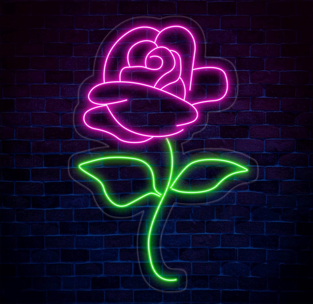 Pink Rose Flower Neon Sign, Rose Neon Light, Rose Led Light, Flower ...