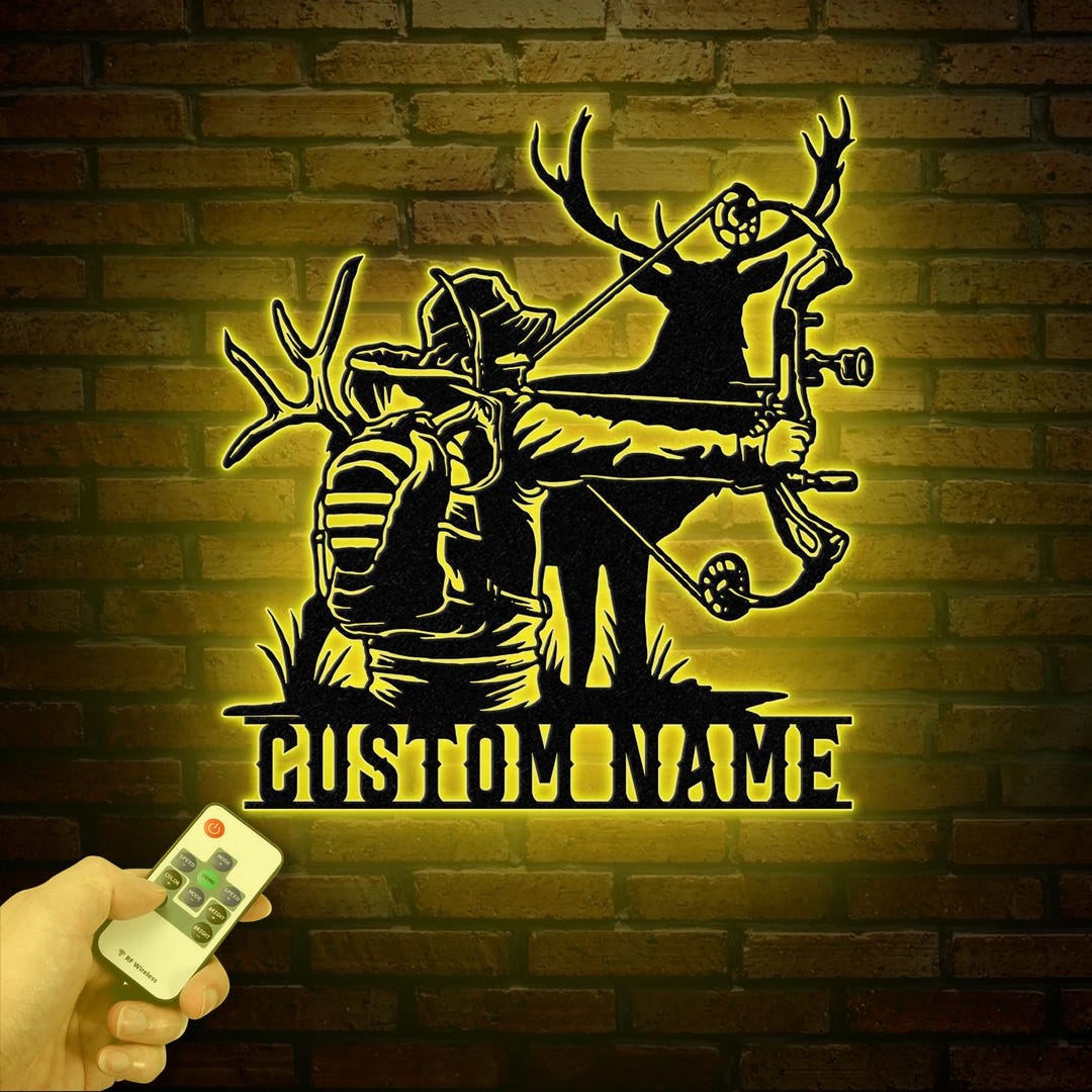 Personalized Deer Bow Hunting Name Metal Sign With Led Light, Deer ...