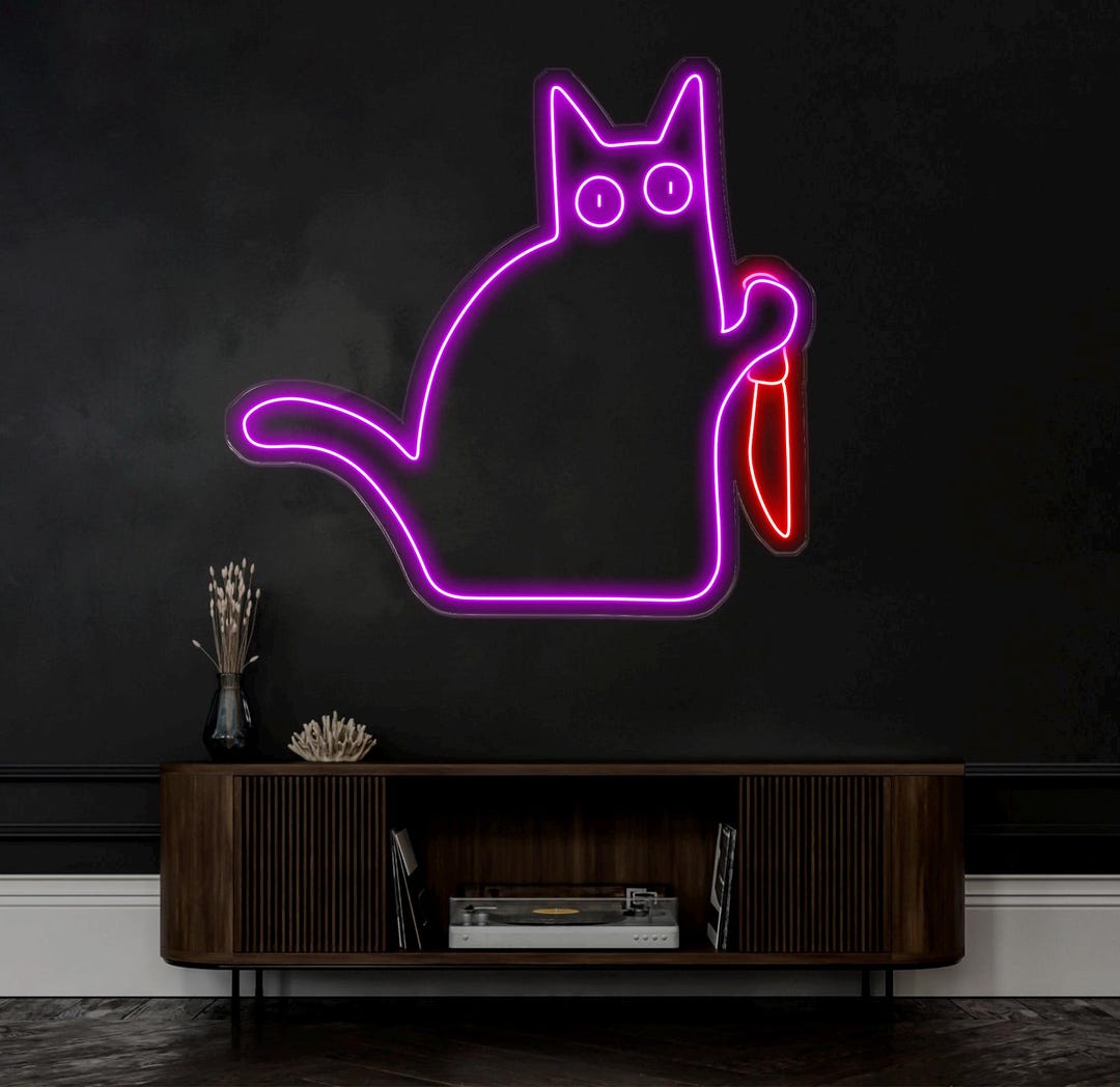 Custom Cat Neon Sign With Knife – Multi-color LED Neon Light for Home ...