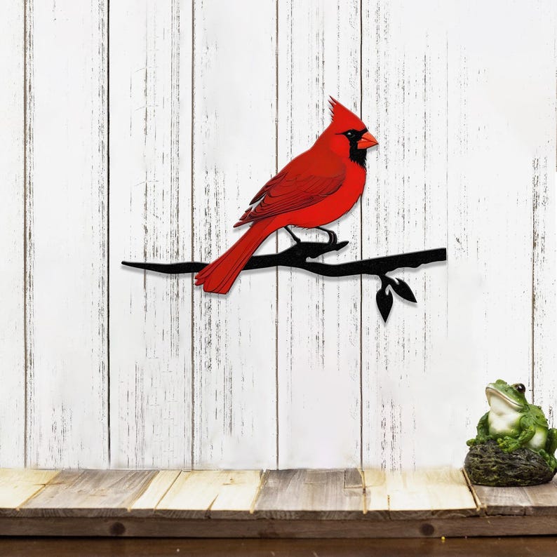 Cardinal Metal Bird Yard Garden Art, Metal Yard Art, Tree Sign ...