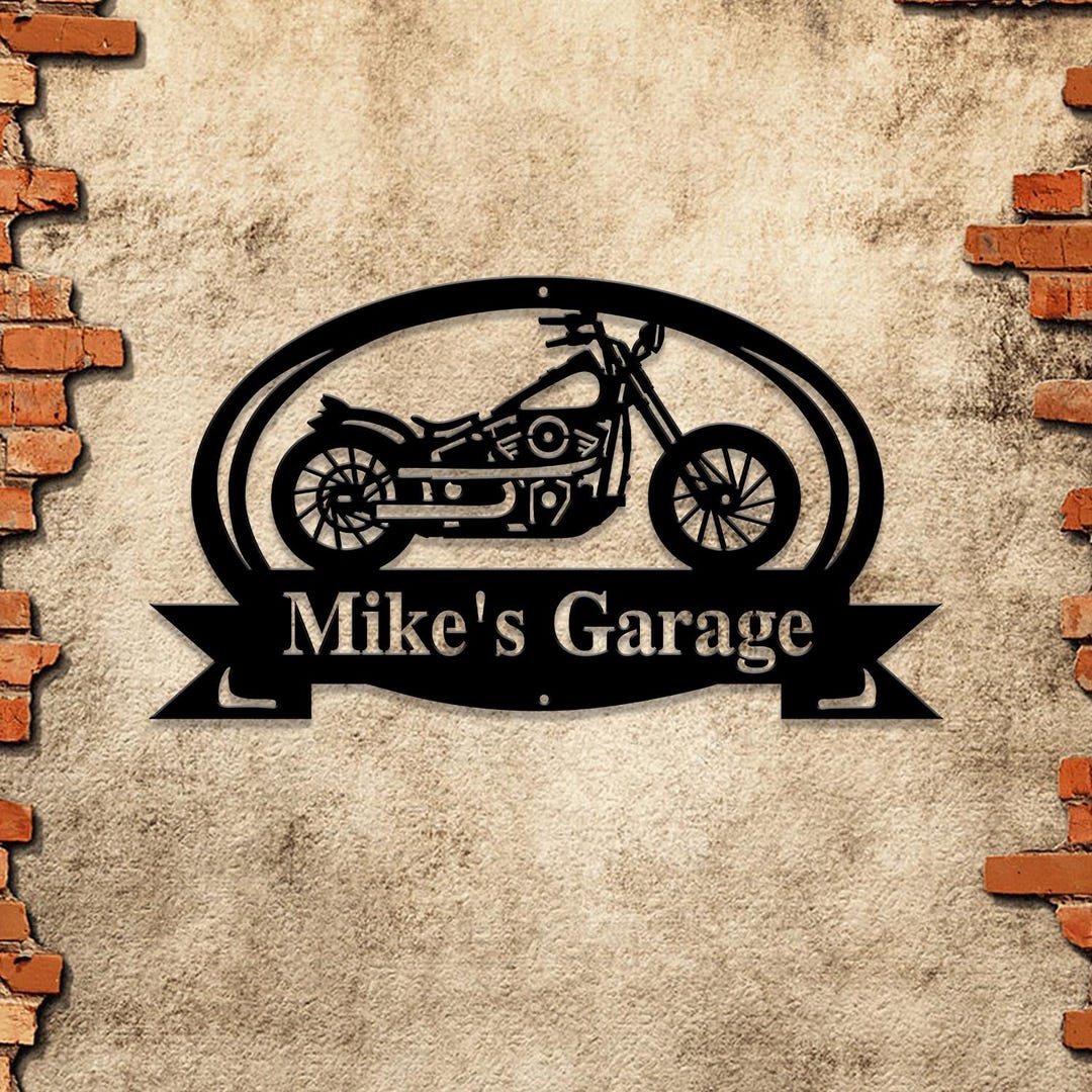 Custom Motorcycle Garage Metal Sign, Personalized Biker Name Wall Art ...
