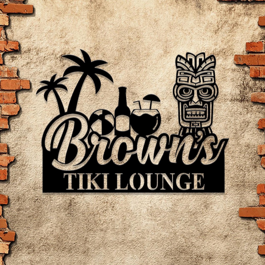 Personalized Tiki Lounge Sign With LED Light, Custom Tiki Bar & Pool ...
