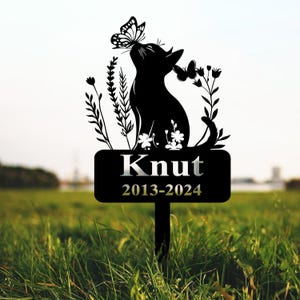 Personalized Cat Memorial Stake, Custom Metal Grave Marker With Flower ...