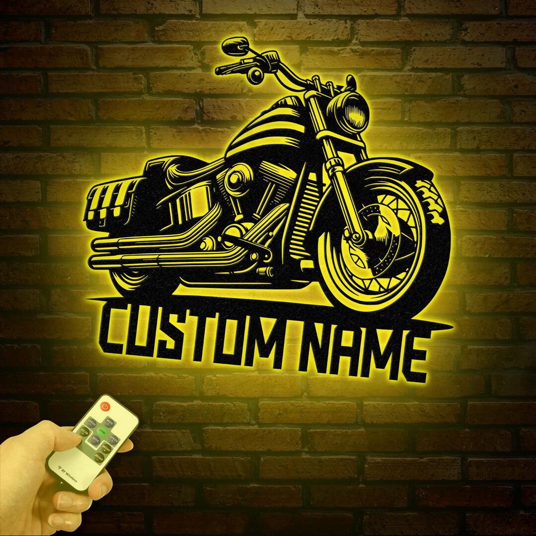 Custom Motorcycle Sign With LED Lights - Motorbike Metal Wall Art ...