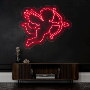Cupid Neon Sign - LED Angel With Bow and Arrow, Valentine’s Day Decor ...