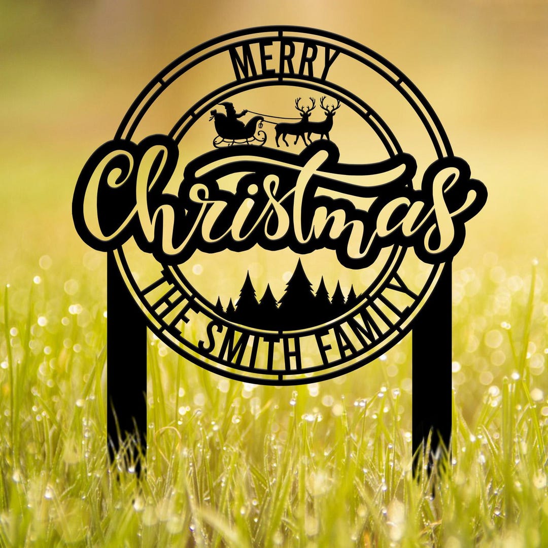 Personalized Santa Sleigh Metal Yard Stake: Add Your Family Name for a ...