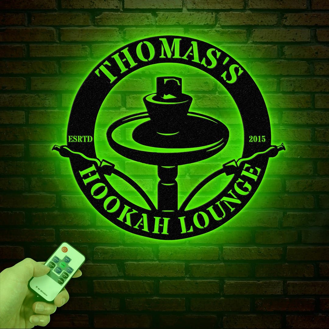 Custom Shisha Hookah Metal Wall Art With LED Light - Personalized Smoke ...