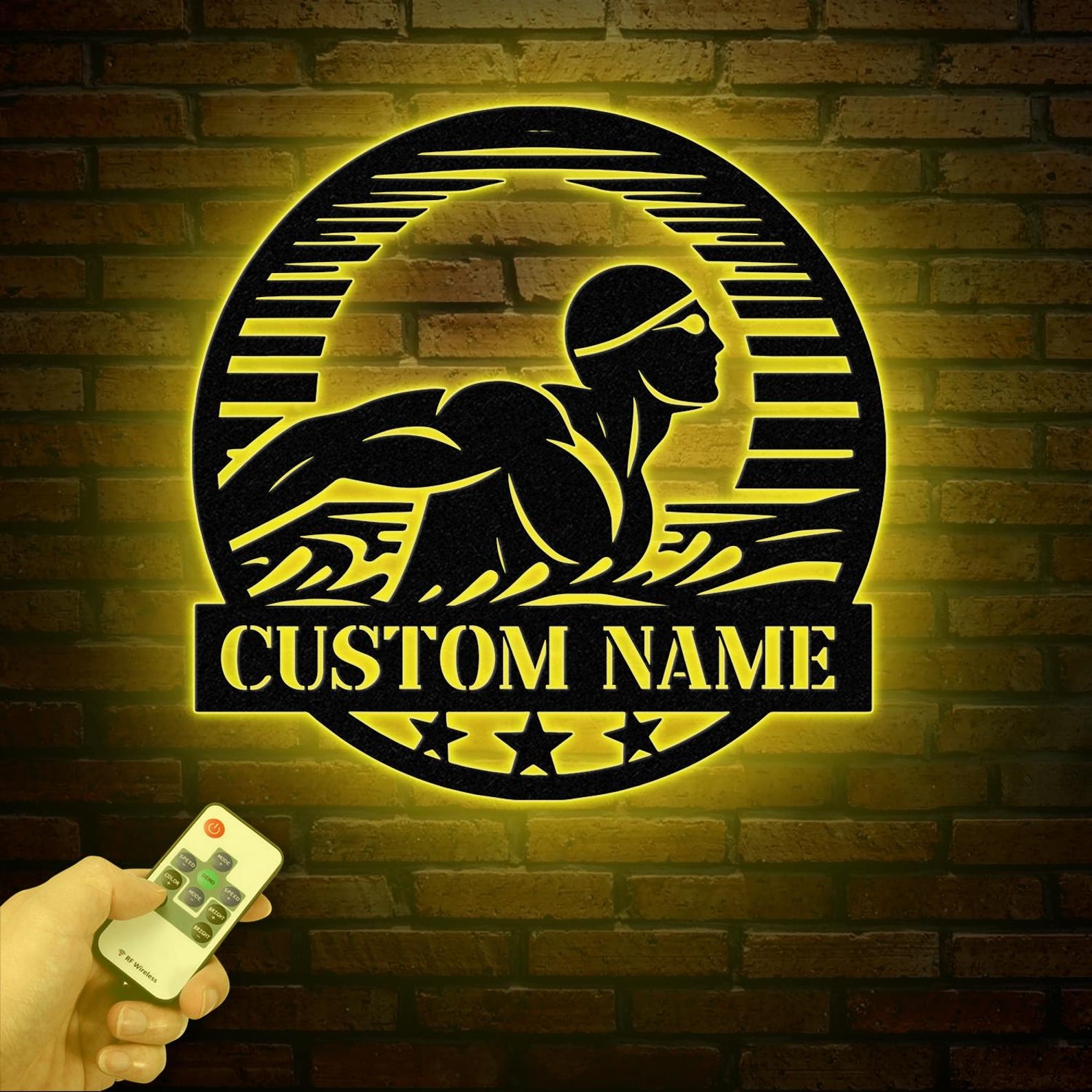 Custom Man Swimmer Metal Wall Art LED Light, Personalized Swimming ...