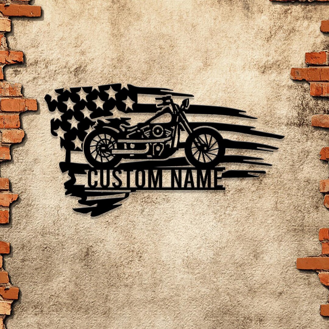Personalized US Flag Motorcycle Metal Sign: Perfect for Garage Decor ...