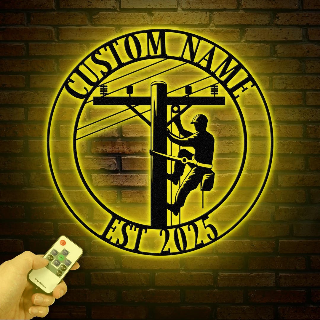 Custom Lineman Metal Wall Art With LED Lights, Personalized Electrical Worker Name Sign, Gift ...