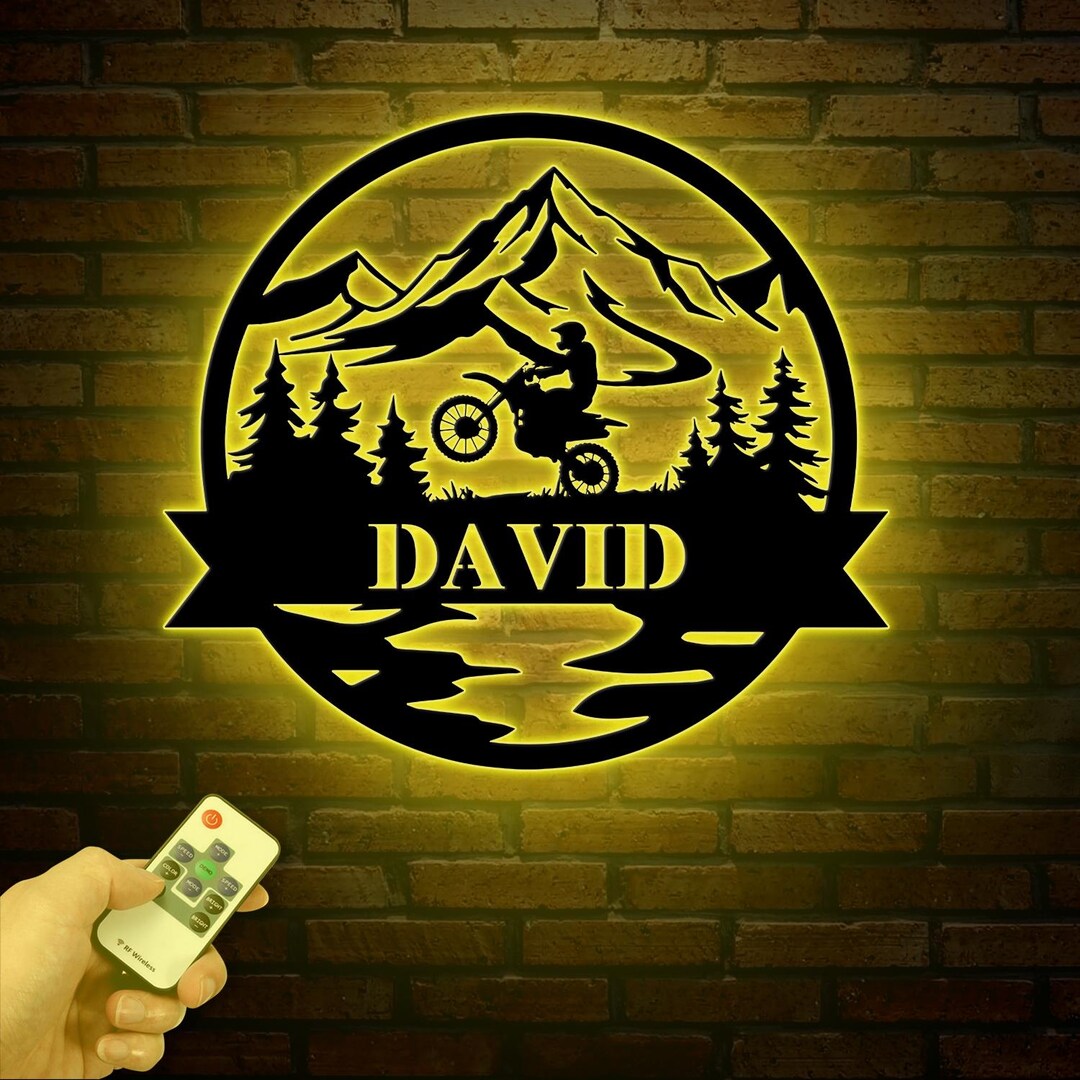 Personalized Dirt Bike Metal Sign With Led Light - Motocross Decor ...