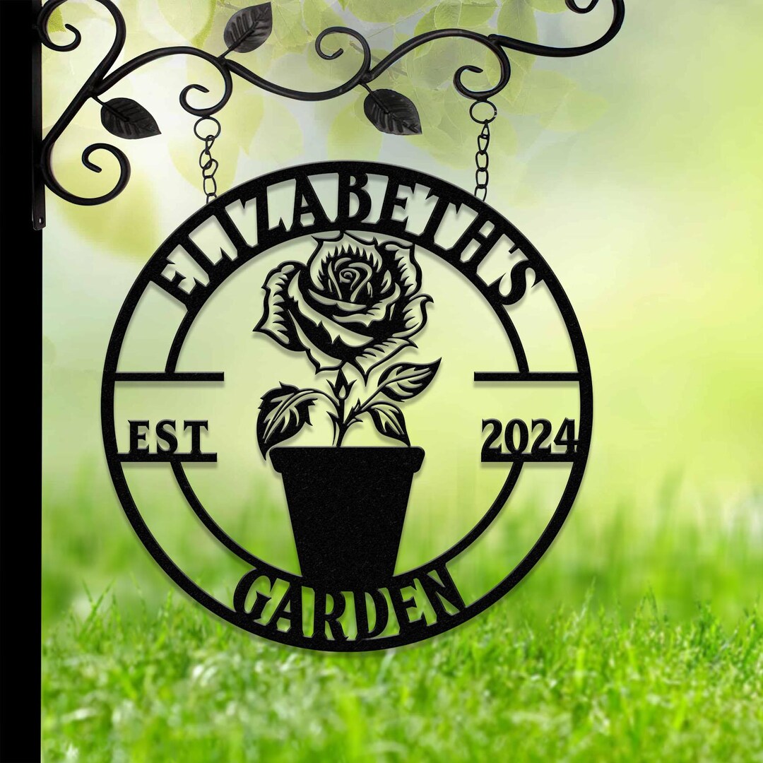 Custom Rose Garden Metal Wall Sign, Personalized Outdoor Garden Sign ...