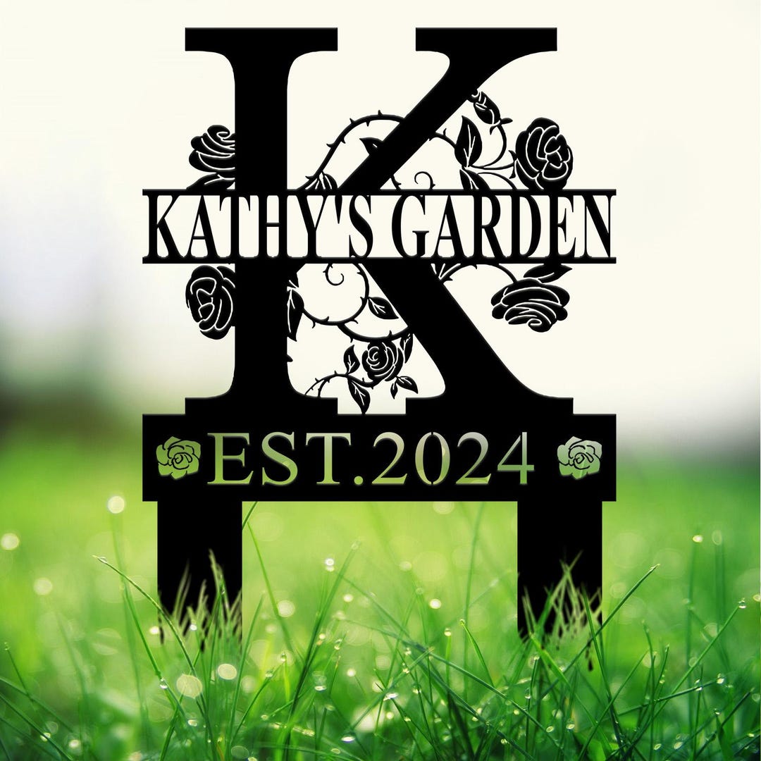Personalized Round Monogram Garden Stake: Custom Metal Letter and Name ...