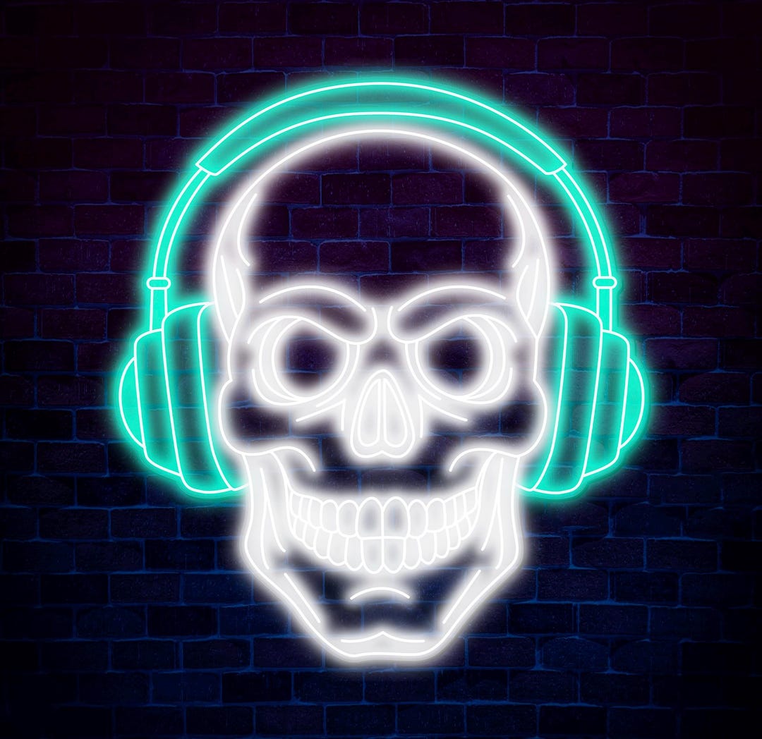 Skull Headphone Neon Sign, Custom LED Sign for Music Lovers, Music Club ...