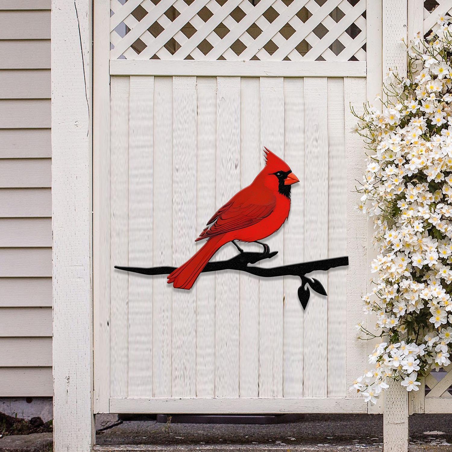 Cardinal Metal Bird Yard Garden Art, Metal Yard Art, Tree Sign ...