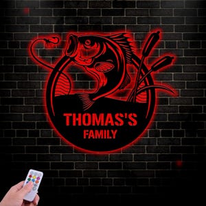 Personalized Fishing Family LED Sign - Custom Name Metal Wall Art ...