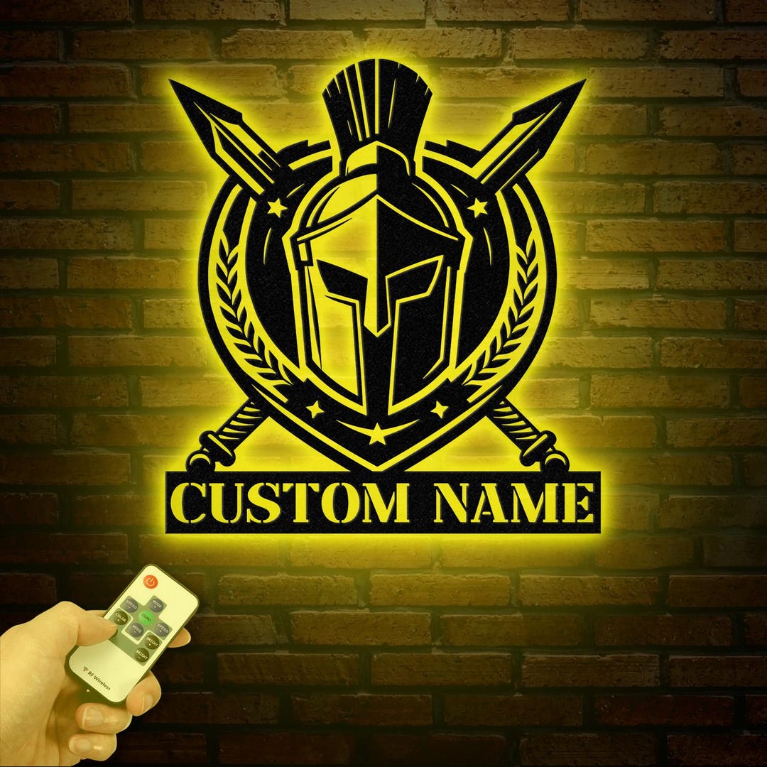 Custom Spartan Warrior Monogram Metal Wall Art With LED Lights ...