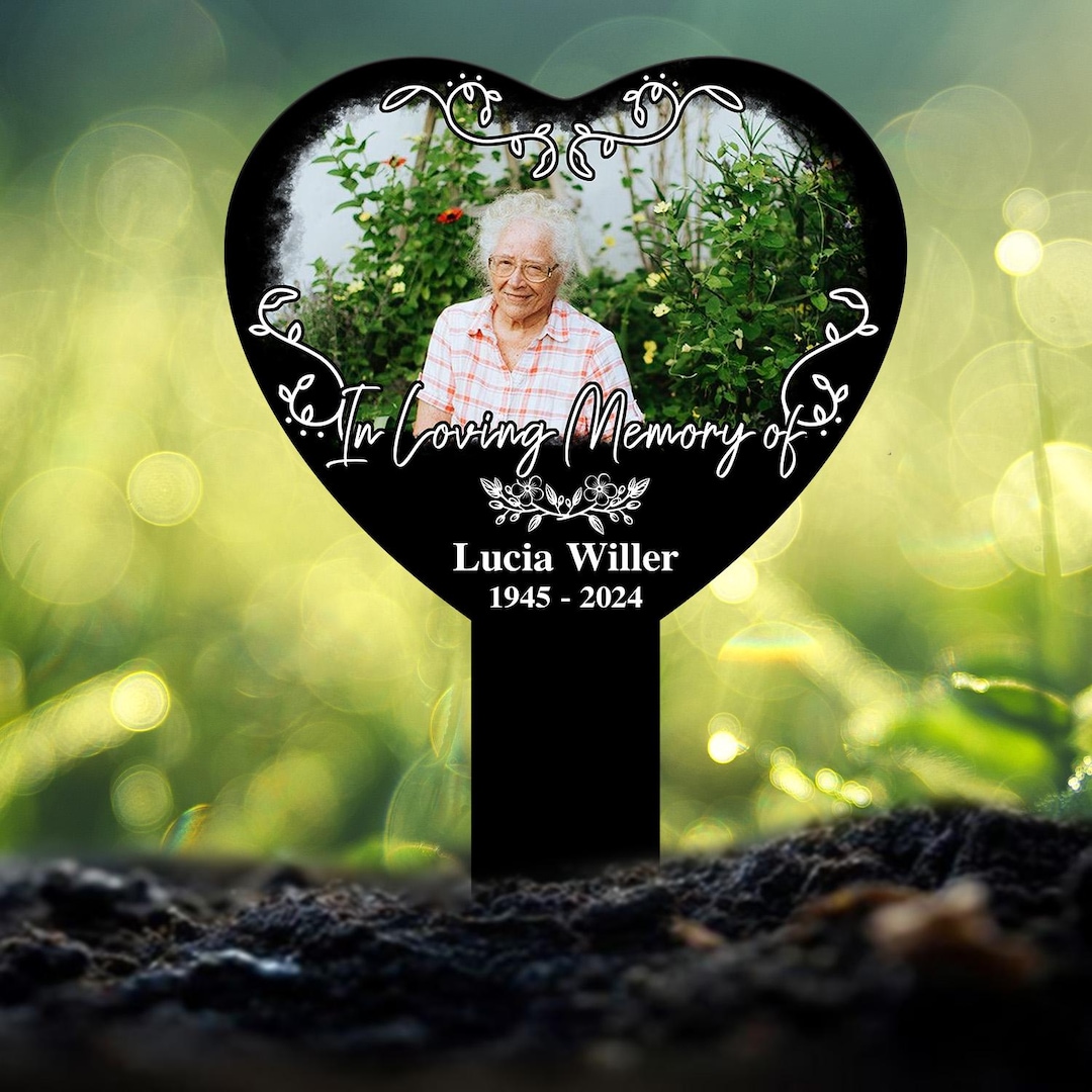 Custom Photo Memorial Heart Stake, Temporary Grave Marker With Photo ...