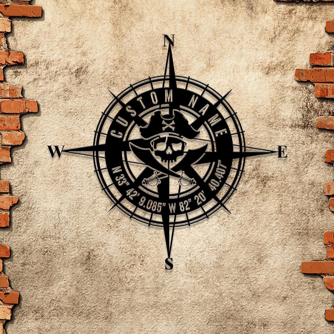 Custom GPS Skull Pirate Compass Metal Sign With LED Light: Personalized ...