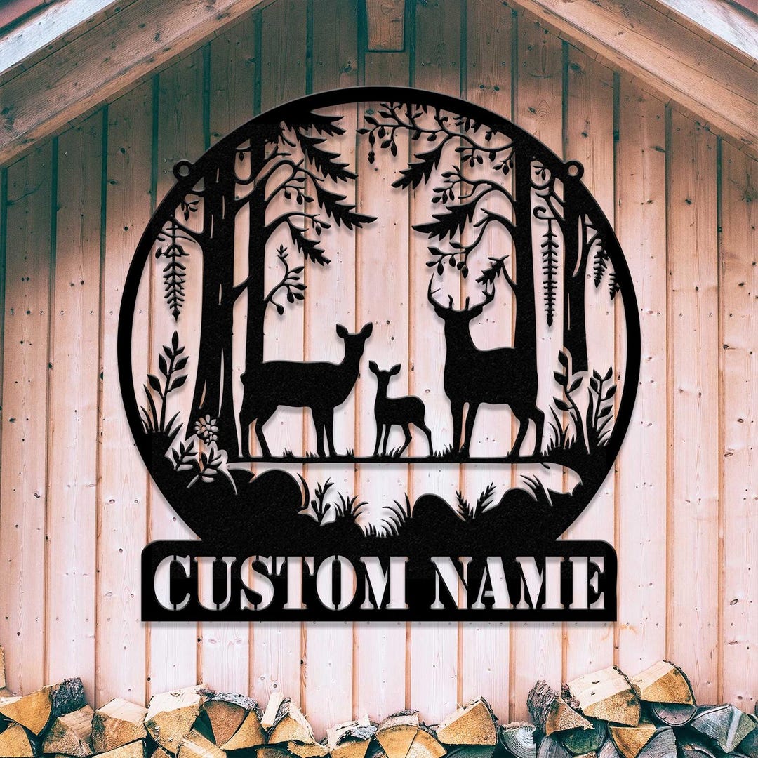 Personalized Deer Metal Cabin Sign With Led Lights, Custom Deer Forest ...