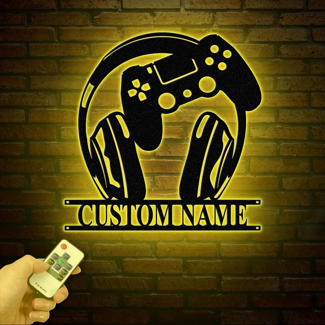 Custom Video Game Metal Sign With Led Light, Game Controller Metal Wall ...
