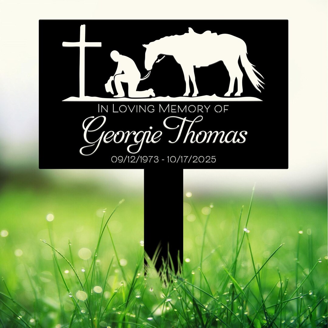 Western Cowboy Memorial Plaque With Horse and Cross: Personalized Grave ...