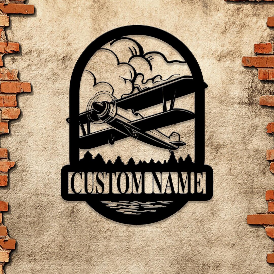 Custom LED Biplane Metal Sign, Personalized Airplane Wall Art, Aviation ...