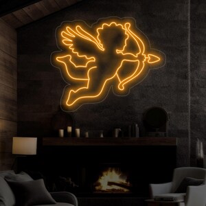 Cupid Neon Sign - LED Angel With Bow and Arrow, Valentine’s Day Decor ...