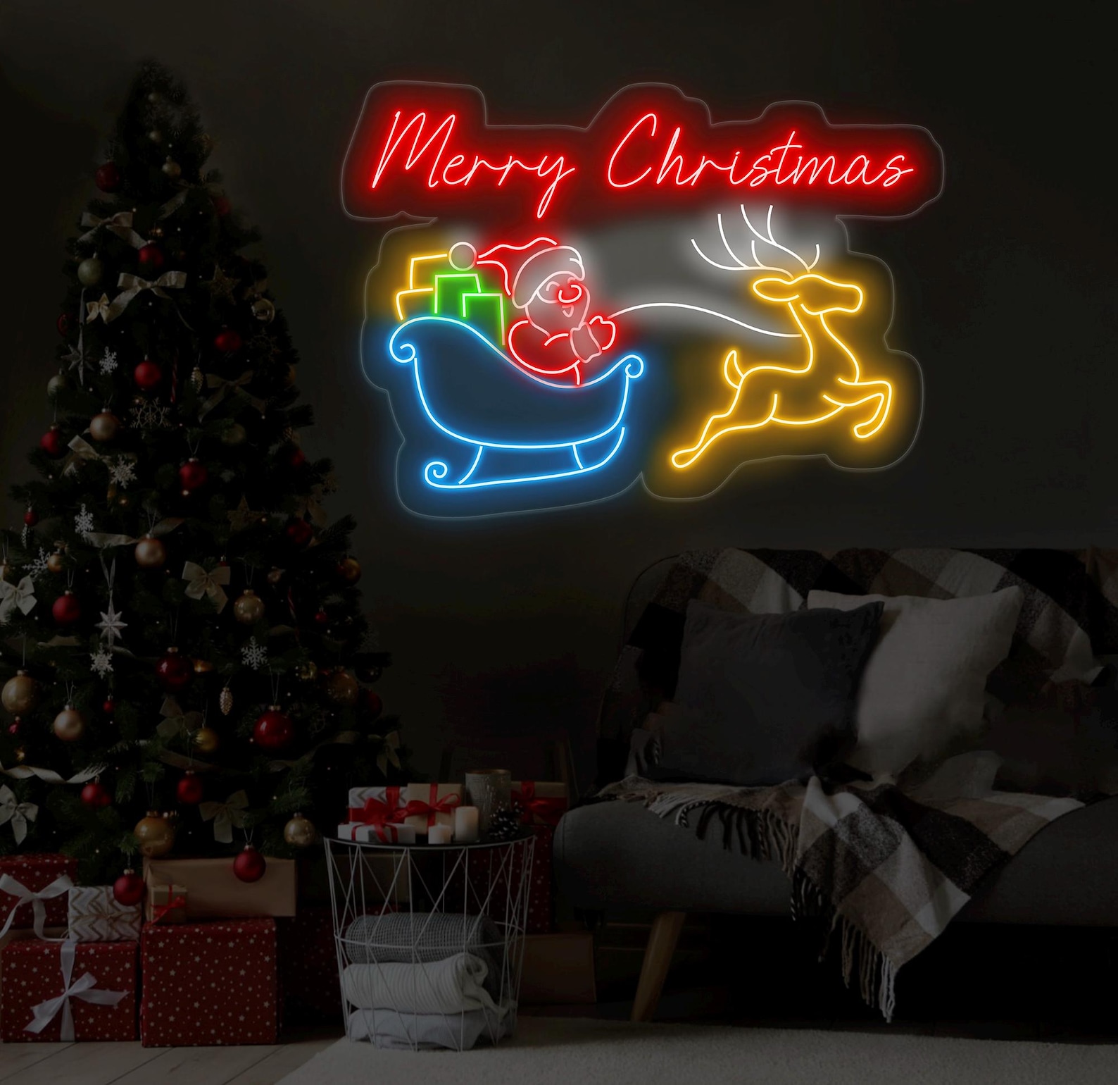 Merry Christmas Neon Sign - LED Christmas Lights, Santa Claus Decor ...
