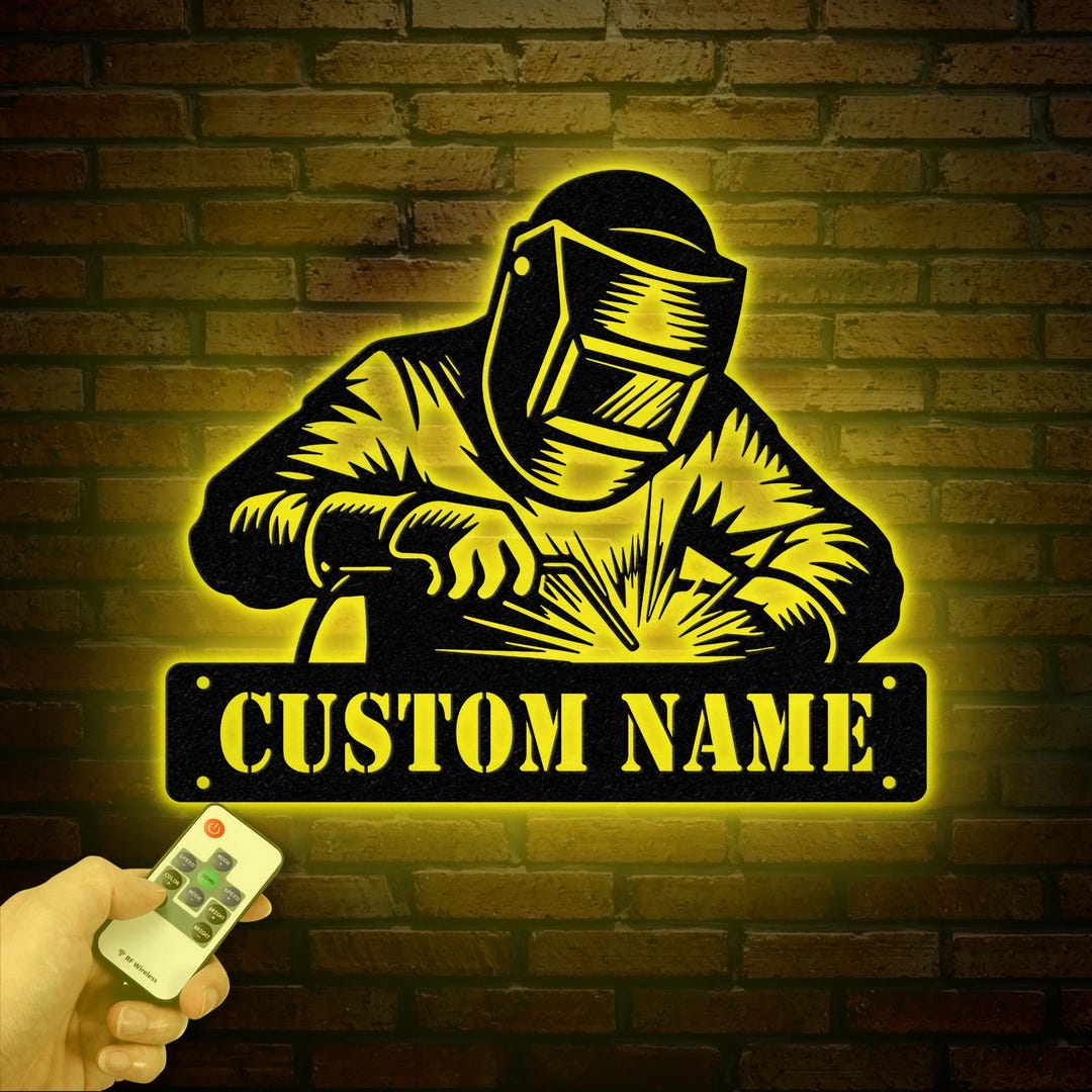Personalized Welder Metal Sign With Led Light, Custom Mechanic Name ...
