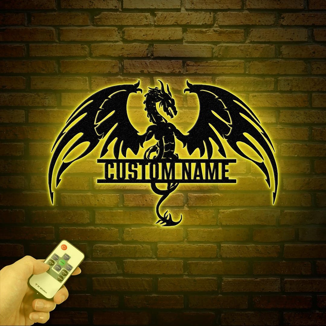 Custom Dragon Metal Art With Led Light, Dragon Name House Sign, Dragon ...