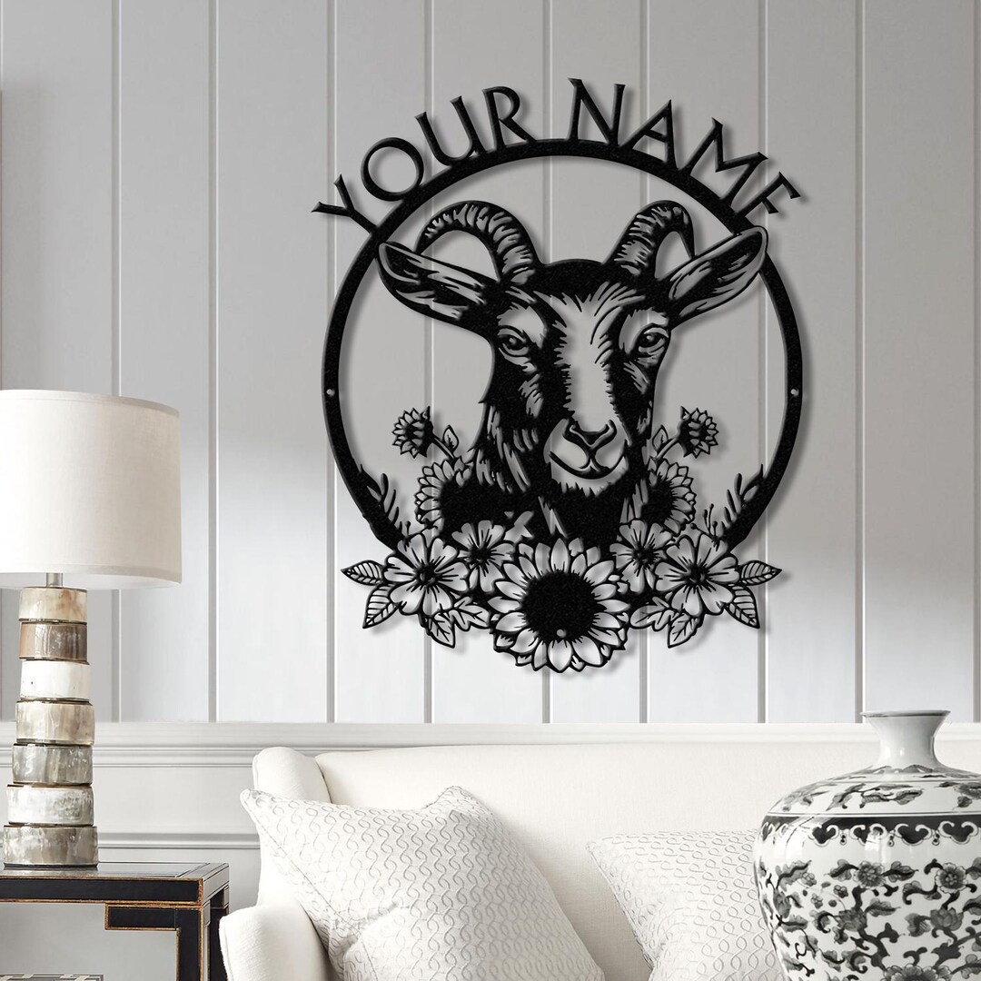 Custom Floral Goat Metal Wall Sign – Personalized Farm Name Wall Art ...