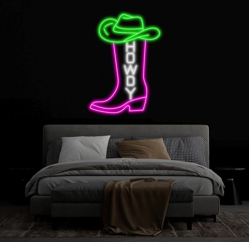 Western Cowboy Boot Neon Sign, Custom Howdy LED Light, Rustic Country ...
