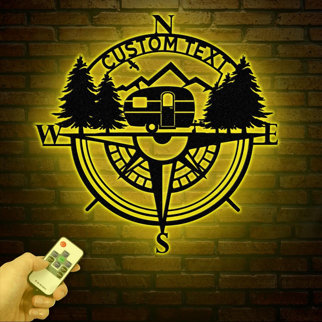 Custom Caravan Compass Metal Wall Art With LED Light, Personalized ...