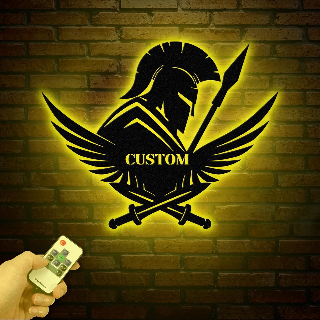 Custom Spartan Warrior Monogram Metal Wall Art With LED Lights ...