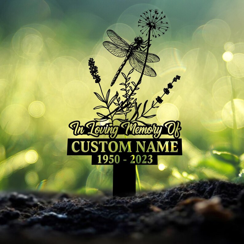 Personalized in Loving Memory Memorial Stake Metal, Dragonfly Memorial ...