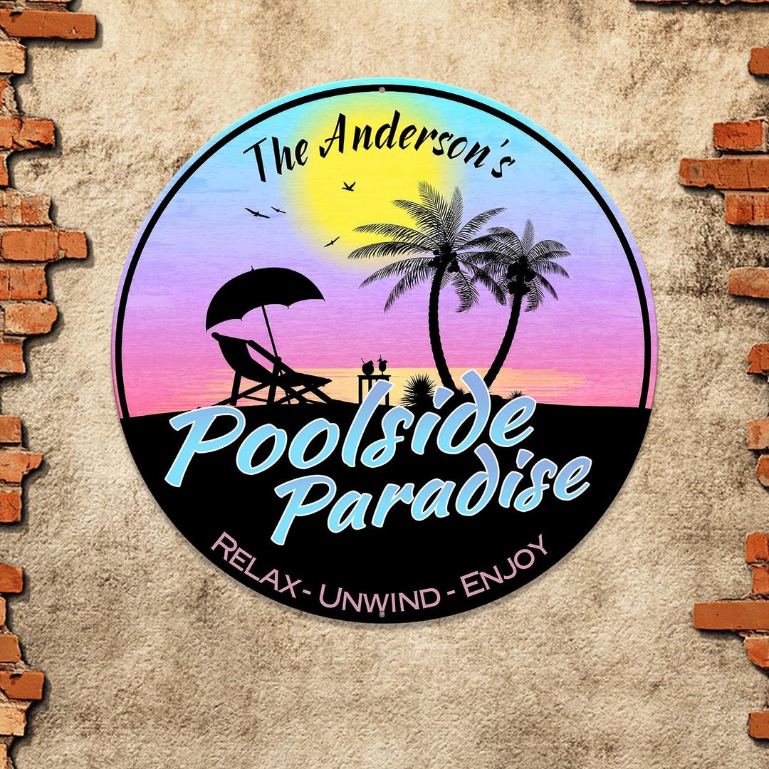 Retro Poolside Sign, Custom Pool Marker, Backyard Pool Art ...