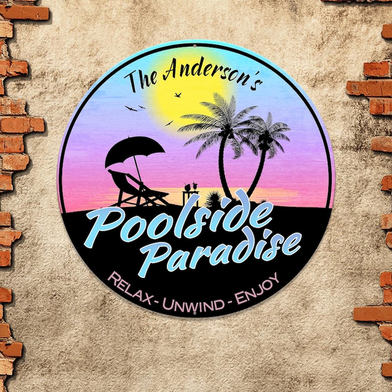 Retro Poolside Sign, Custom Pool Marker, Backyard Pool Art ...