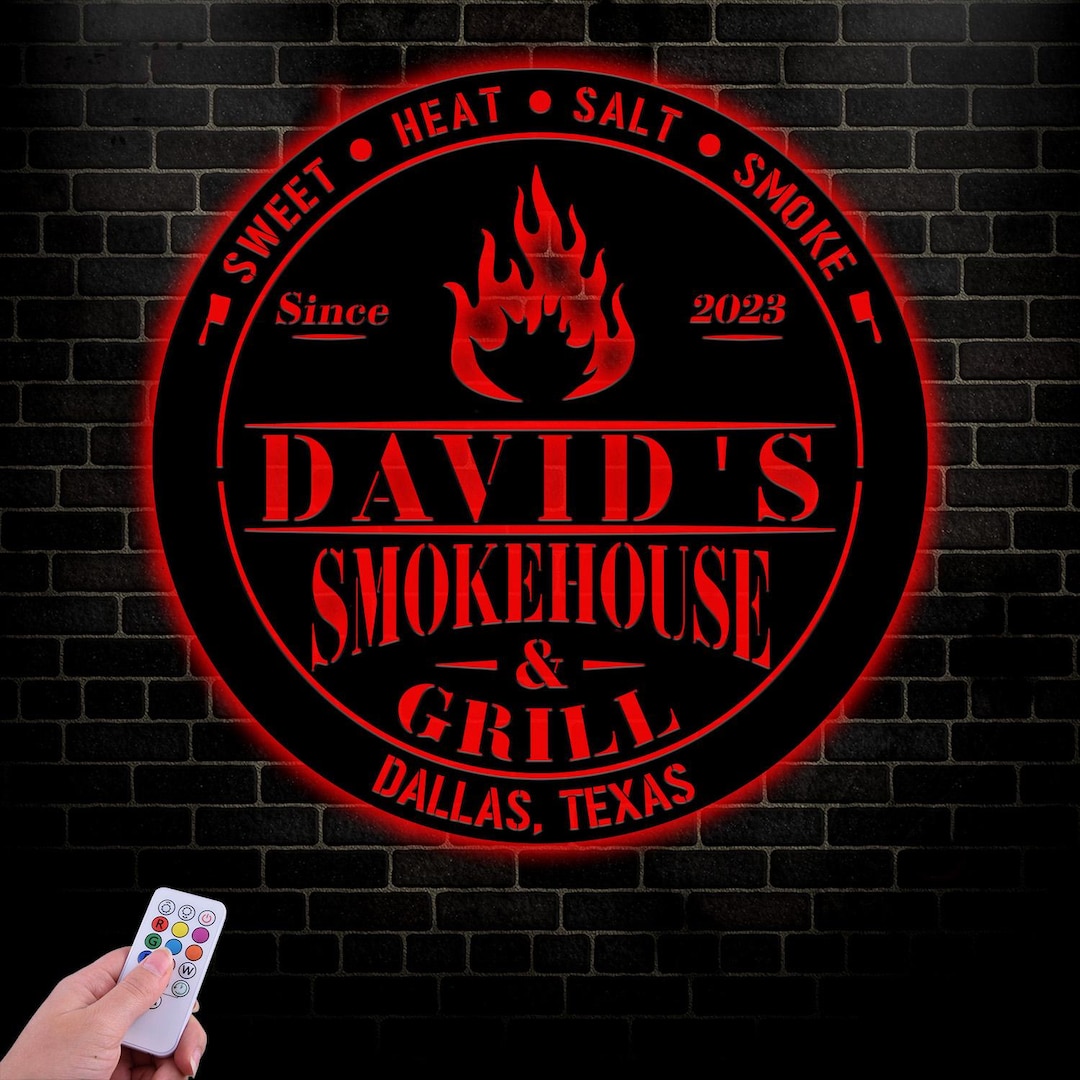 Personalized Smoke House Metal Wall Art With LED Light - Custom ...