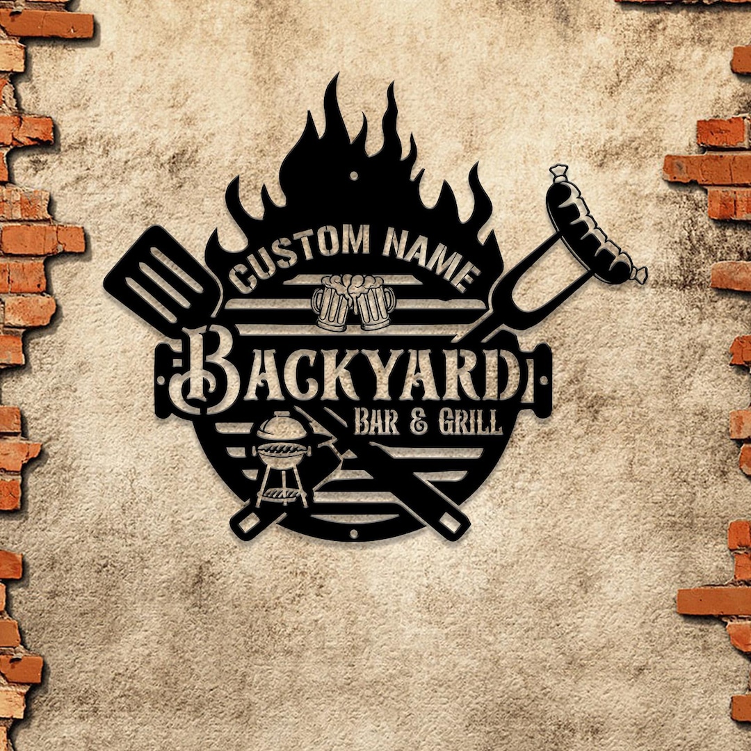 Personalized Backyard BBQ Metal Sign, Custom Grill & Chill Sign ...