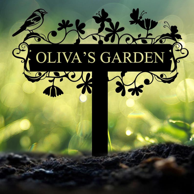 Custom Garden Sign With Stake, Metal Bird Garden Sign, Yard Décor ...