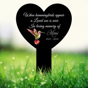 Personalized Hummingbird Heart Memorial Stake: Custom Metal Plaque for ...