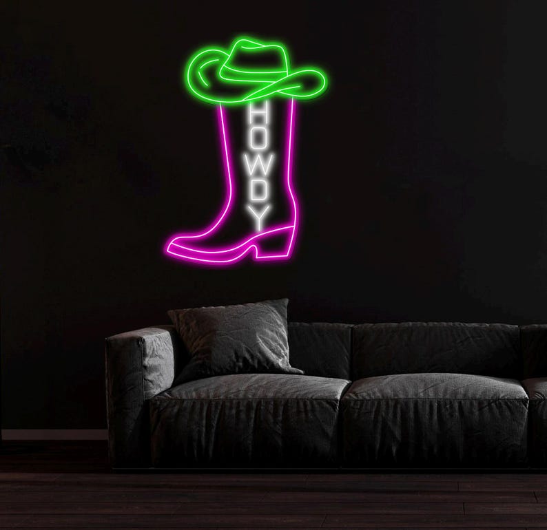 Western Cowboy Boot Neon Sign, Custom Howdy LED Light, Rustic Country ...