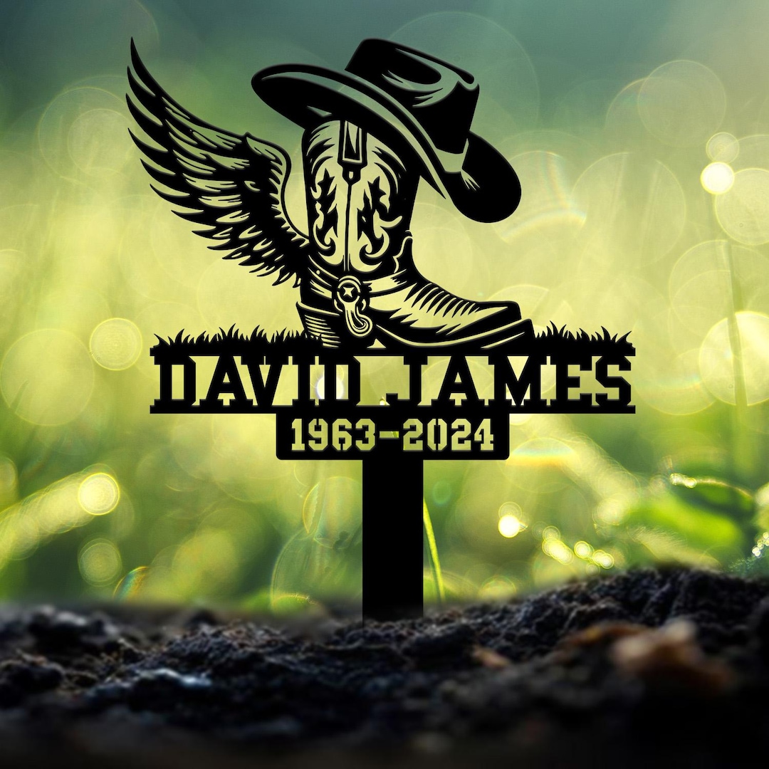 Personalized Cowboy Boot Hat Memorial Stake: A Heartfelt Tribute With ...